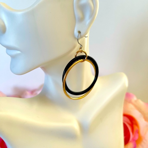 H&M | Jewelry | Hm Black And Gold Dangle Earrings | Poshmark